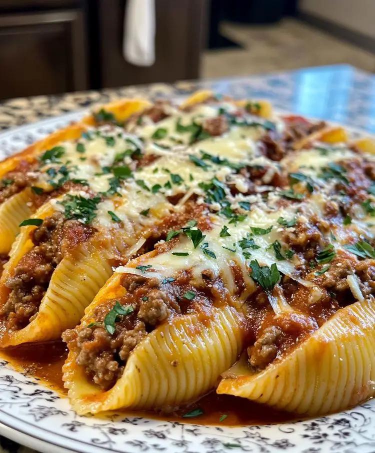 Cheesy Garlic Beef Stuffed Shells - Xpress Recipes